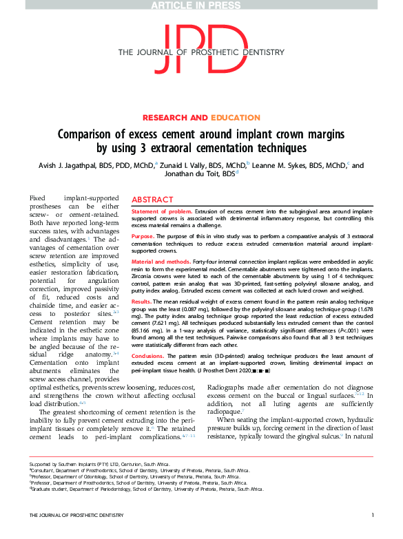 (PDF) Comparison of excess cement around implant crown margins by using ...
