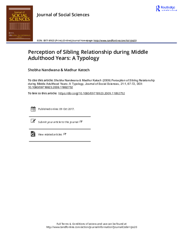 (PDF) Perception of Sibling Relationship During Middle Adulthood Years ...
