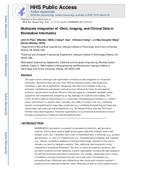 (PDF) Multiscale Integration of -Omic, Imaging, and Clinical Data in ...