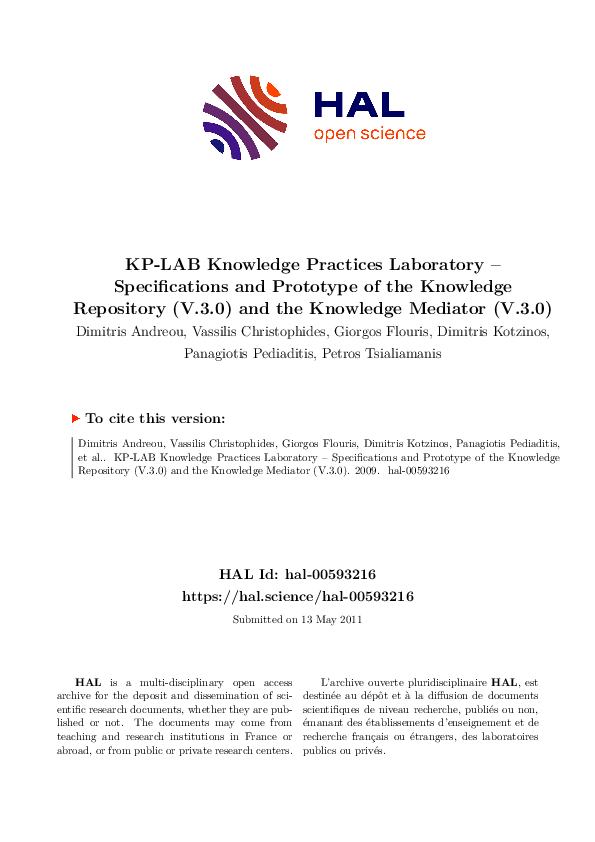 (PDF) KP-LAB Knowledge Practices Laboratory -- Specifications and ...