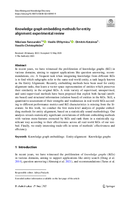 (PDF) Knowledge graph embedding methods for entity alignment: experimental review | Vassilis ...