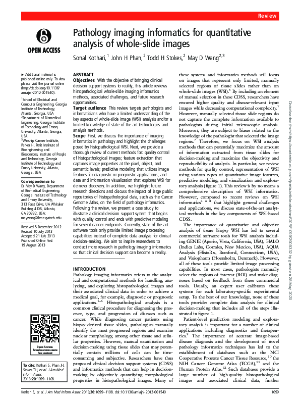 (PDF) Pathology imaging informatics for quantitative analysis of whole ...