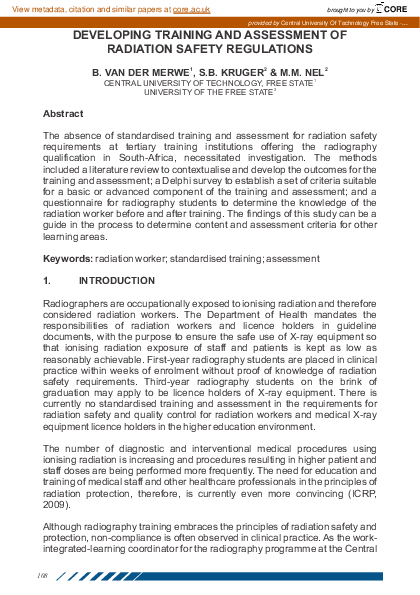 (PDF) Developing training and assessment of radiation safety regulations