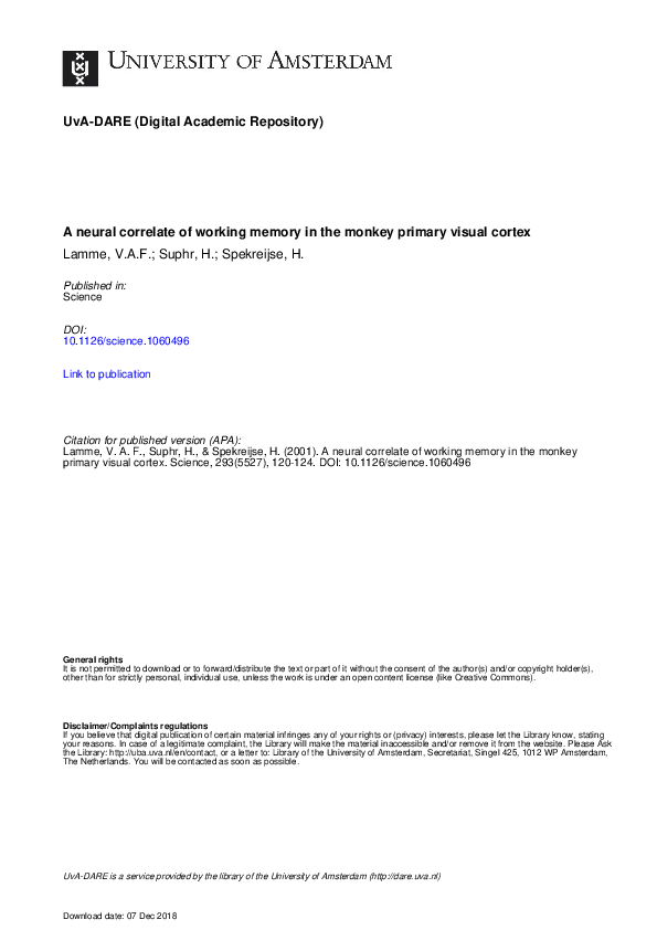 (PDF) A Neural Correlate of Working Memory in the Monkey Primary Visual Cortex