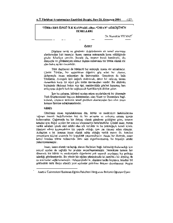 (PDF) TÜRKLERE ÖZGÜ İLK KAYNAKLARDA "İNSAN" GÖRÜŞÜNÜN TEMELLERİ