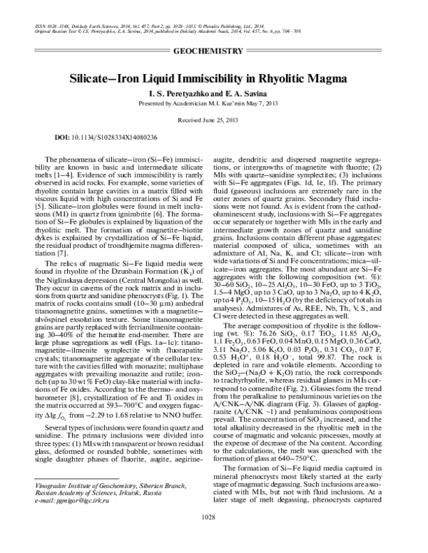 (PDF) Silicate-iron liquid immiscibility in rhyolitic magma
