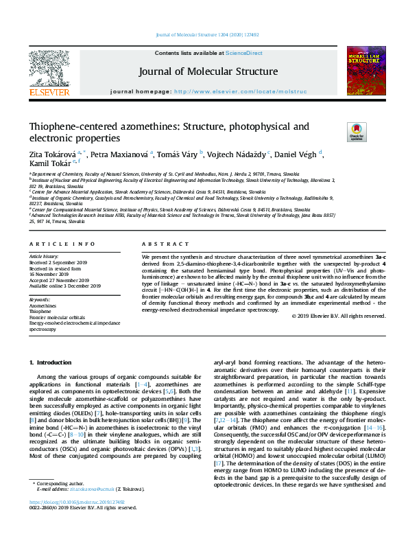 (PDF) Thiophene-centered azomethines: Structure, photophysical and ...