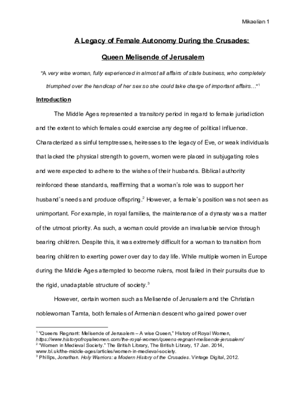 (PDF) A Legacy of Female Autonomy During the Crusades: Queen Melisende ...