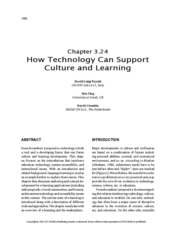 (PDF) How Technology Can Support Culture and Learning