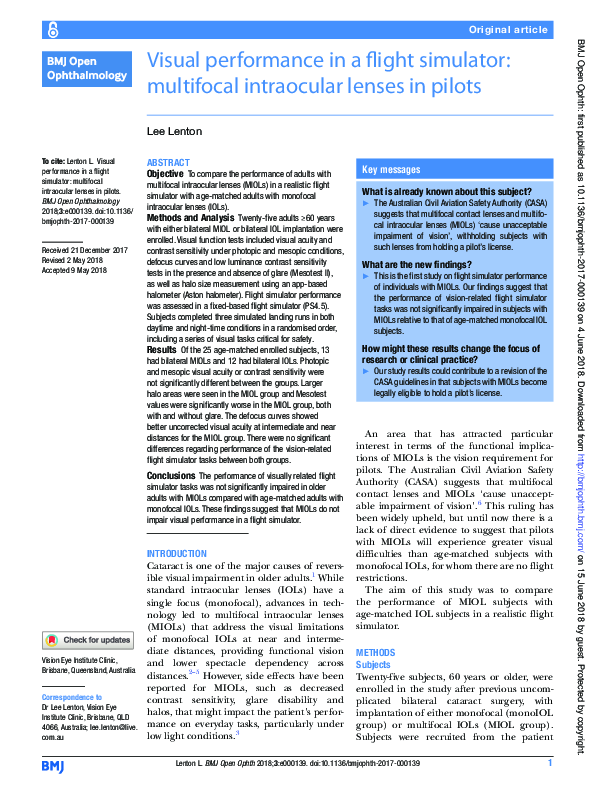 (PDF) Visual performance in a flight simulator: multifocal intraocular ...