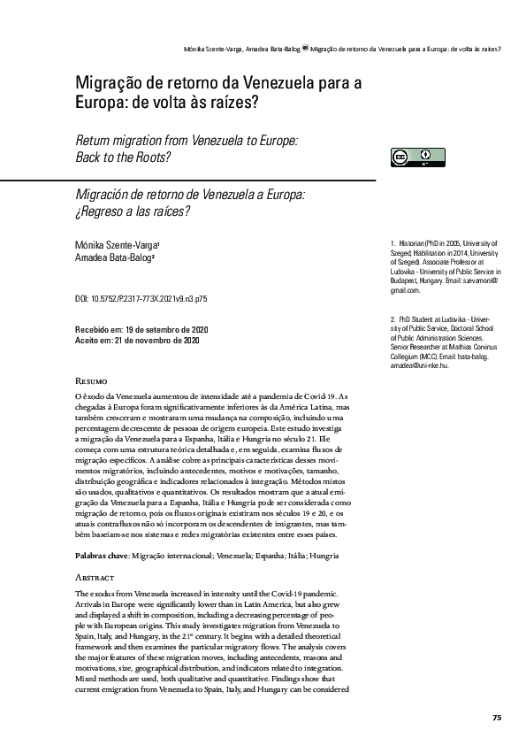 (PDF) Return migration from Venezuela to Europe: Back to the Roots?