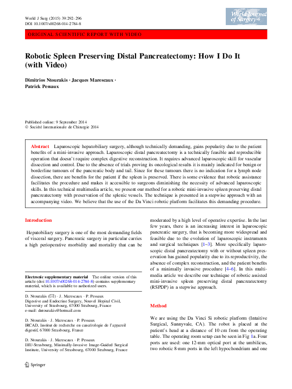 (PDF) Robotic spleen preserving distal pancreatectomy: how i do it ...