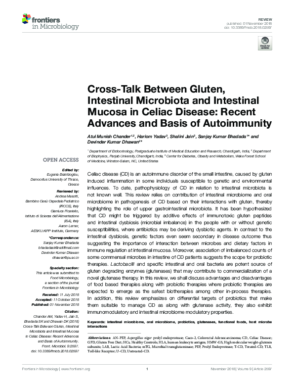 (PDF) Cross-Talk Between Gluten, Intestinal Microbiota and Intestinal ...