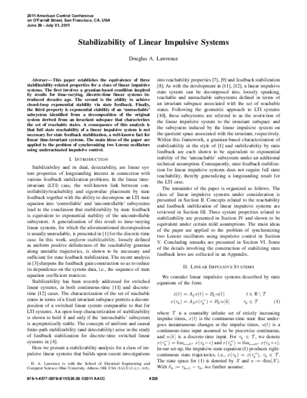 (PDF) Stabilizability of linear impulsive systems