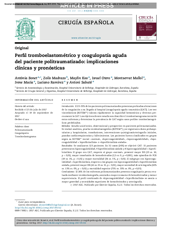 (PDF) Thromboelastometric Profile and Acute Coagulopathy of the ...