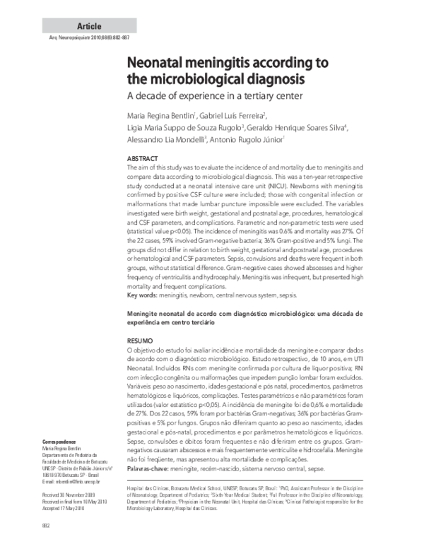 (PDF) Neonatal meningitis according to the microbiological diagnosis: a ...