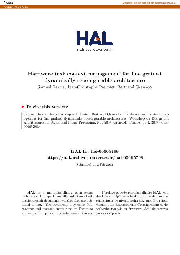 (PDF) Hardware task context management for fine grained dynamically recon gurable architecture