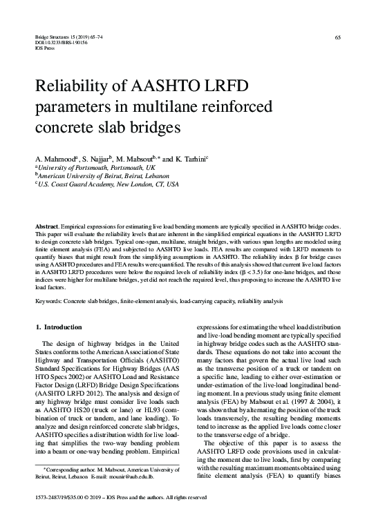 (PDF) Reliability of AASHTO LRFD parameters in multilane reinforced ...