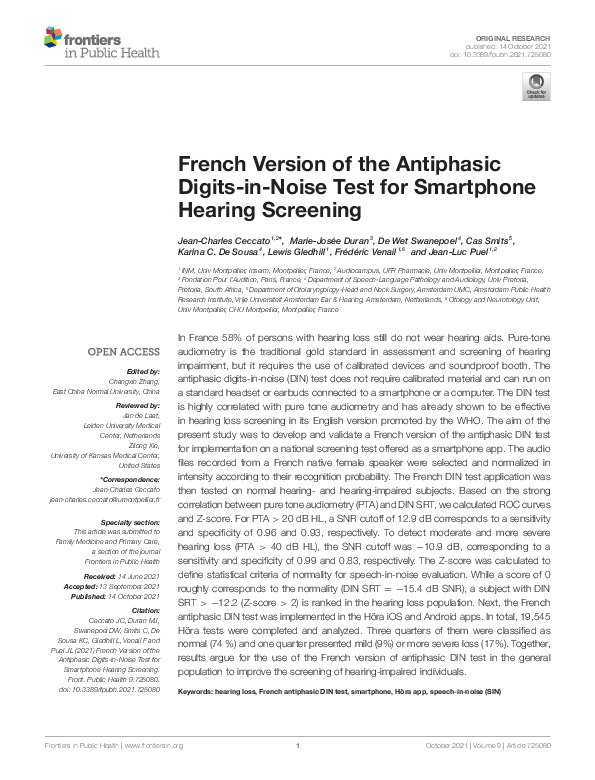 (PDF) French Version of the Antiphasic Digits-in-Noise Test for ...