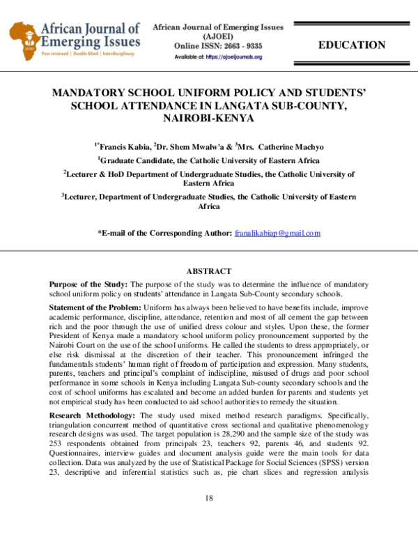 (PDF) Mandatory School Uniform Policy and Students’ School Attendance ...