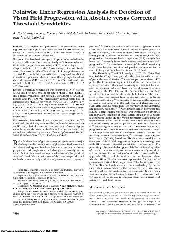 (PDF) Pointwise Linear Regression Analysis for Detection of Visual Field Progression with ...