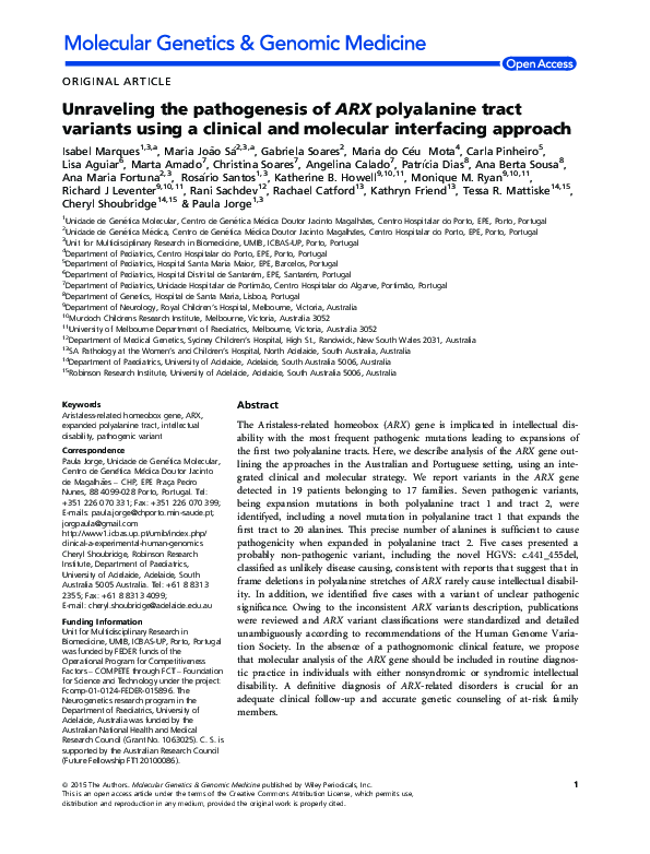 (PDF) Unraveling the pathogenesis of ARX polyalanine tract variants ...