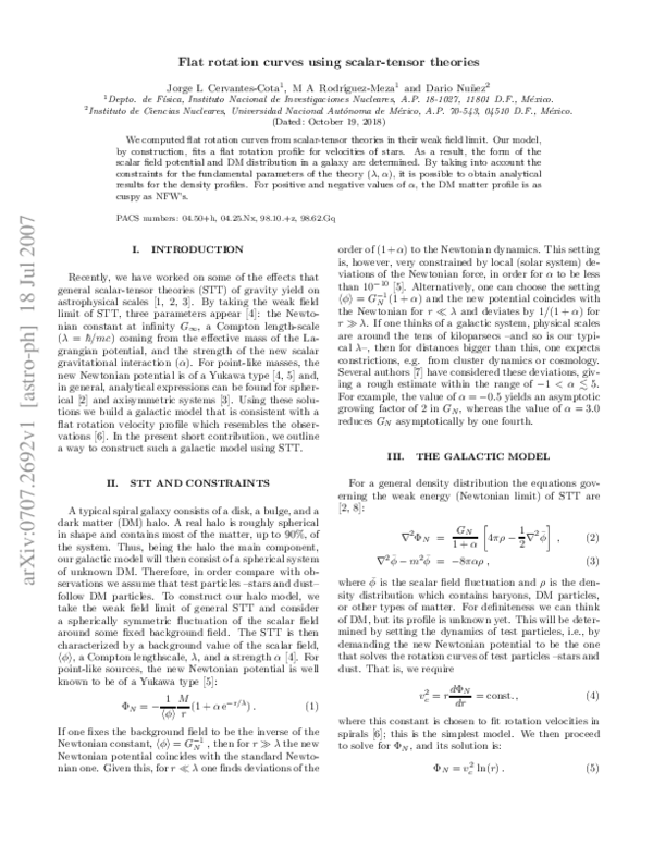 Pdf Flat Rotation Curves Using Scalar Tensor Theories Dario Nuñez