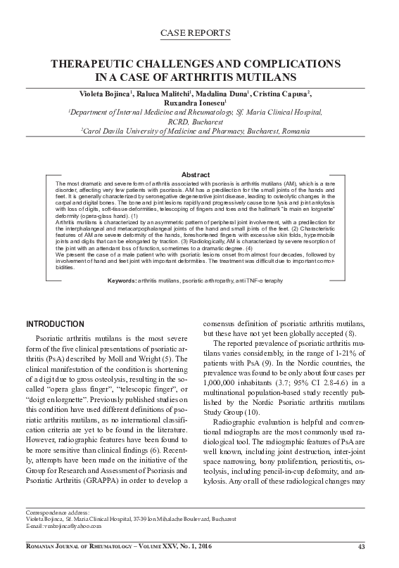 (PDF) Therapeutic Challenges and Complications in a Case of Arthritis ...