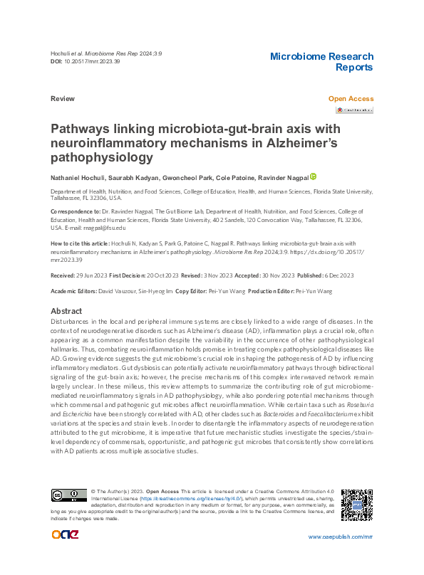 (PDF) Pathways linking microbiota-gut-brain axis with neuroinflammatory mechanisms in Alzheimer ...