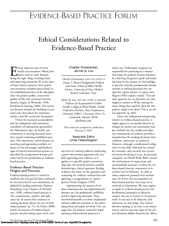 (PDF) Ethical Considerations Related to Evidence-Based Practice
