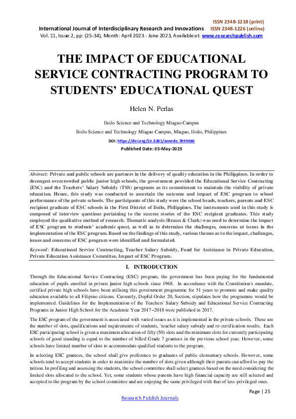 (PDF) The Impact of Educational Service Contracting Program to Students ...
