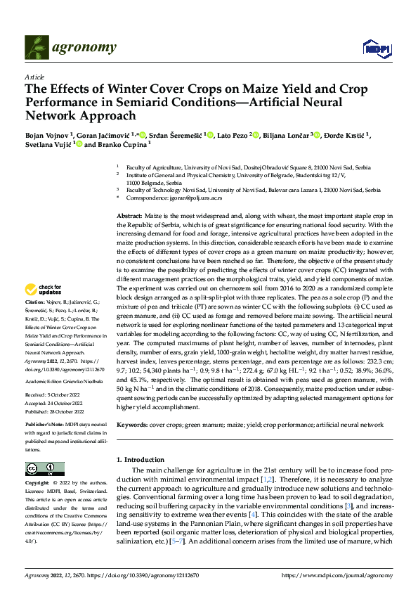 (PDF) The Effects of Winter Cover Crops on Maize Yield and Crop Performance in Semiarid ...