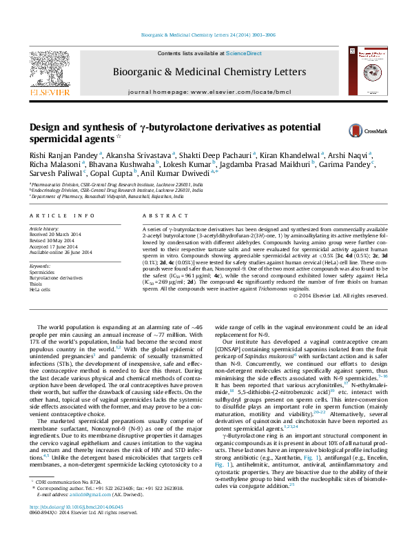 (PDF) Design and synthesis of γ-butyrolactone derivatives as potential ...