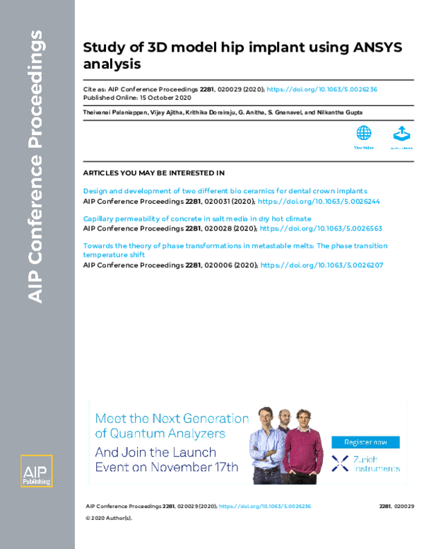 (PDF) Study of 3D model hip implant using ANSYS analysis