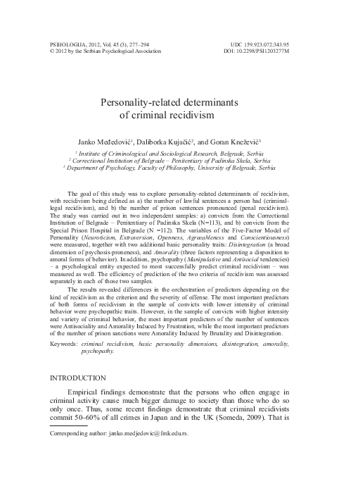(PDF) Personality-related determinants of criminal recidivism
