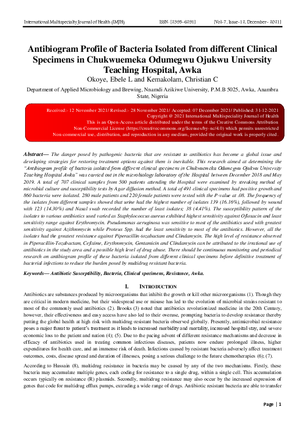 (PDF) Antibiogram Profile of Bacteria Isolated from different Clinical ...