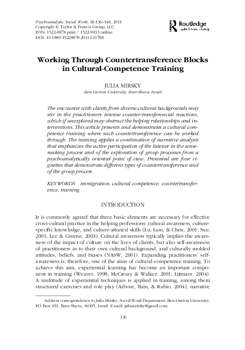 (PDF) Working Through Countertransference Blocks in Cultural-Competence Training