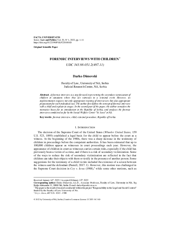 Pdf Forensic Interviews With Children