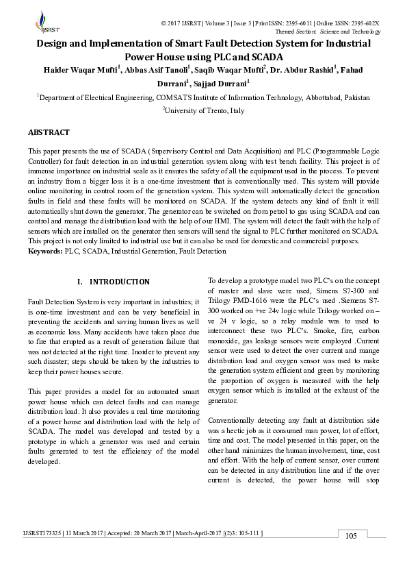 Pdf Design And Implementation Of Smart Fault Detection System For Industrial Power House Using
