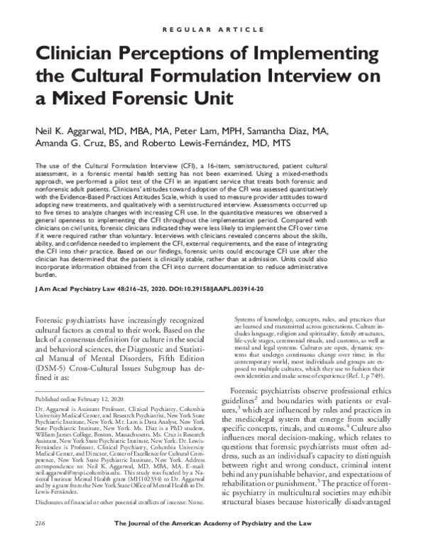 (PDF) Clinician Perceptions of Implementing the Cultural Formulation ...