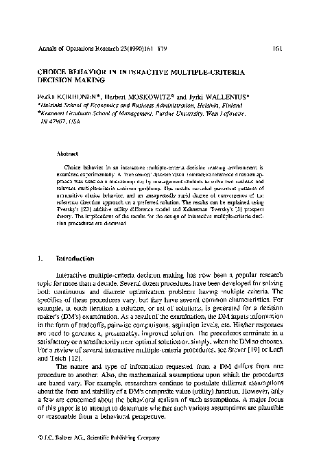 (PDF) Choice behavior in interactive multiple-criteria decision making