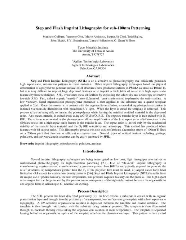 (PDF) Step and flash imprint lithography for sub-100-nm patterning