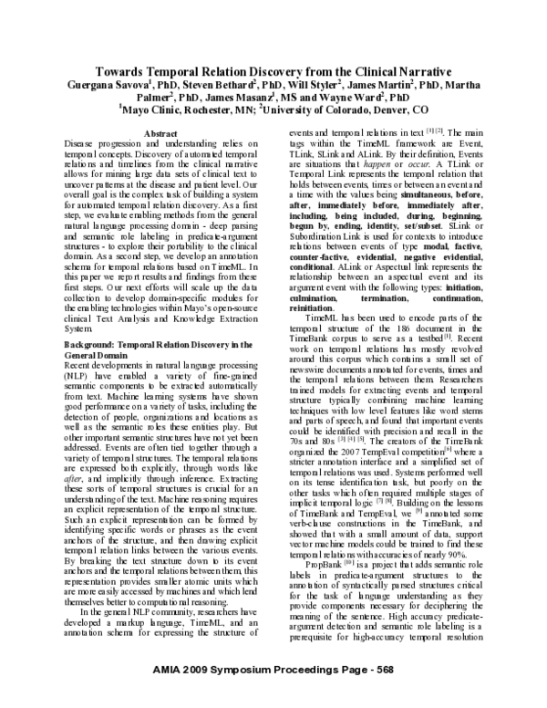 Pdf Towards Temporal Relation Discovery From The Clinical Narrative
