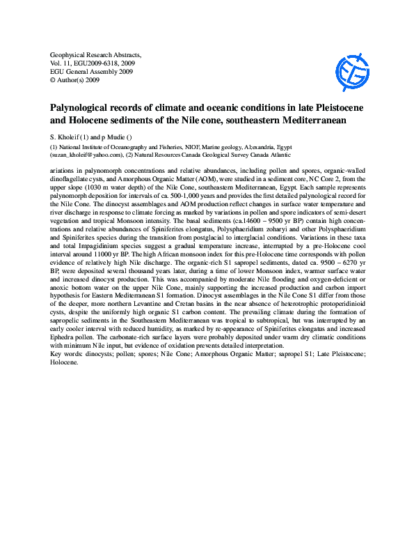 (PDF) Palynological Records of Climate and Oceanic Conditions in the ...