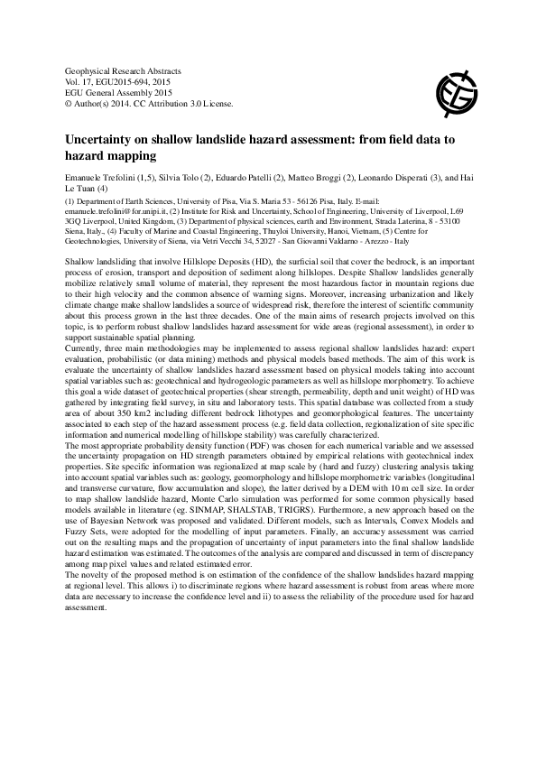 (PDF) Uncertainty on shallow landslide hazard assessment: from field data to hazard mapping