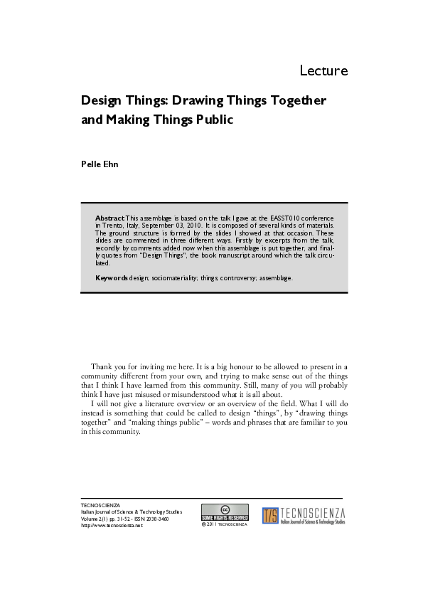 (PDF) Design Things: Drawing Things Together and Making Things Public