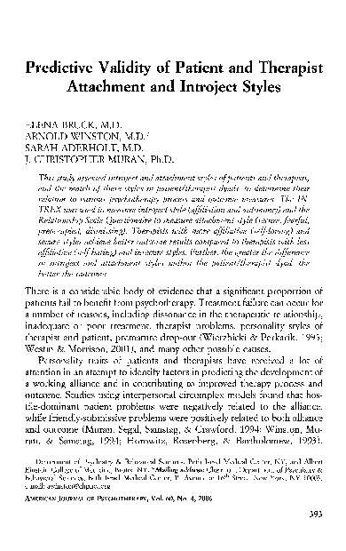 (PDF) Predictive Validity of Patient and Therapist Attachment and ...