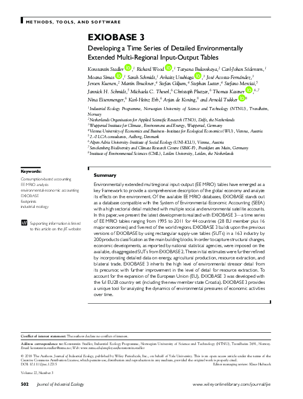 (PDF) EXIOBASE 3: Developing a Time Series of Detailed Environmentally ...