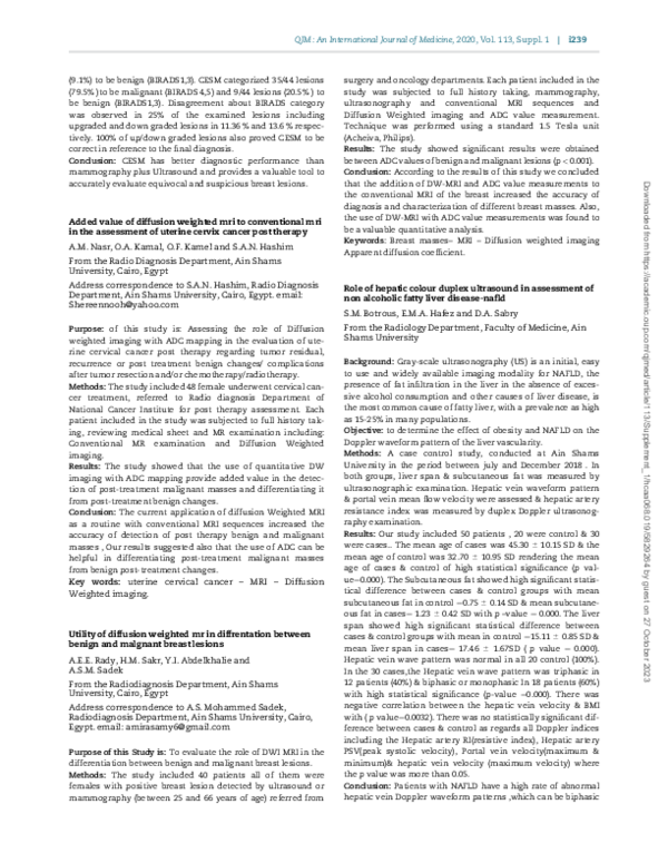 (PDF) Utility of diffusion weighted mr in diffrentation between benign ...
