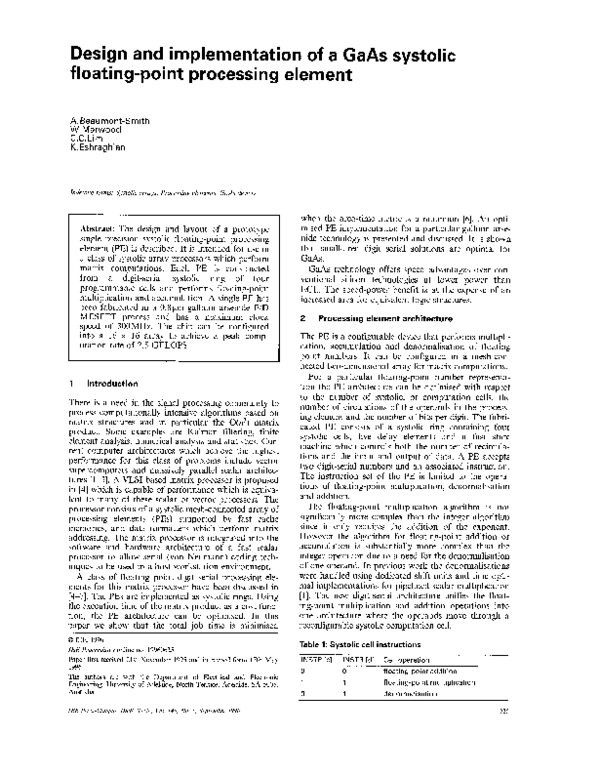 (PDF) Design and implementation of a GaAs systolic floating-point processing element